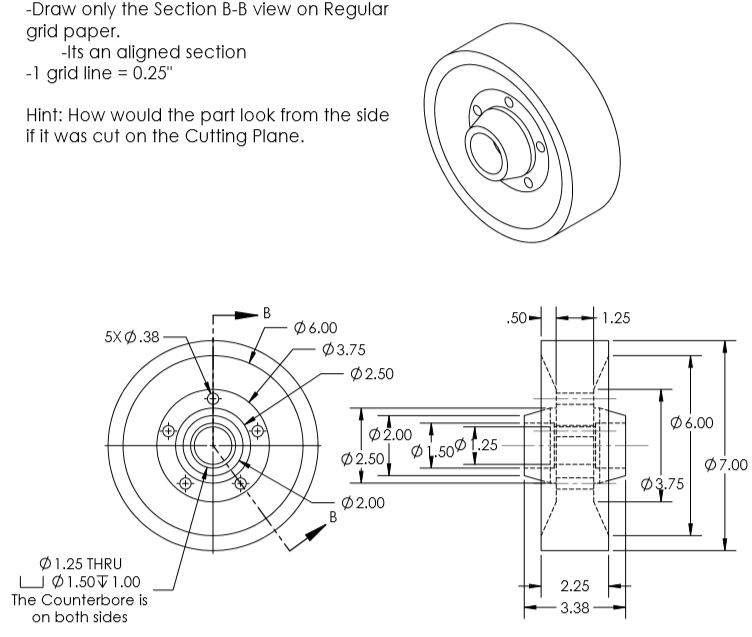 Solved -Draw only the Section B-B view on Regular grid | Chegg.com