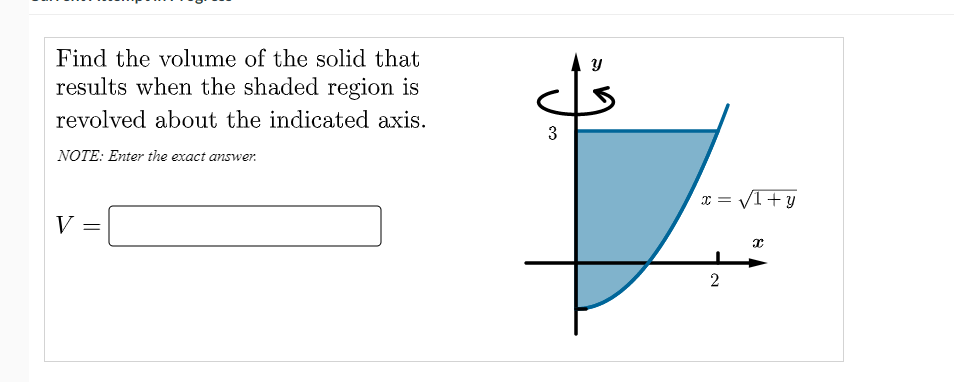 Solved Find the volume of the solid that results when the | Chegg.com