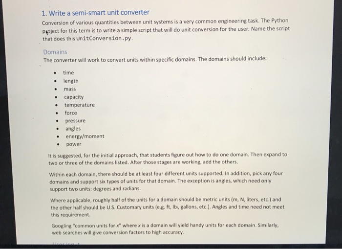 Solved 1. Write a semi-smart unit converter Conversion of | Chegg.com