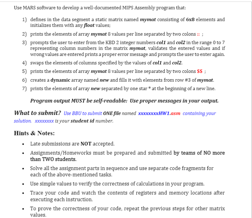 Solved Use MARS software to develop a well-documented MIPS | Chegg.com