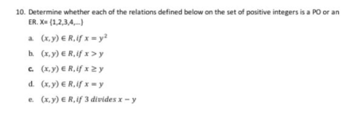Solved 10. Determine whether each of the relations defined | Chegg.com