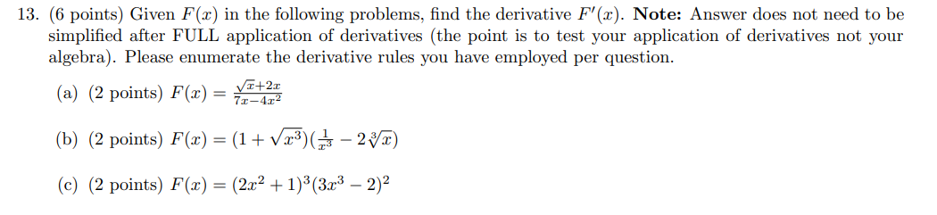 Solved 3. (6 points) Given F(x) in the following problems, | Chegg.com Solved 3. (6 points) Given F(x) in the following problems, | Chegg.com