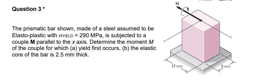 Solved Question 3 * The prismatic bar shown, made of a steel | Chegg.com