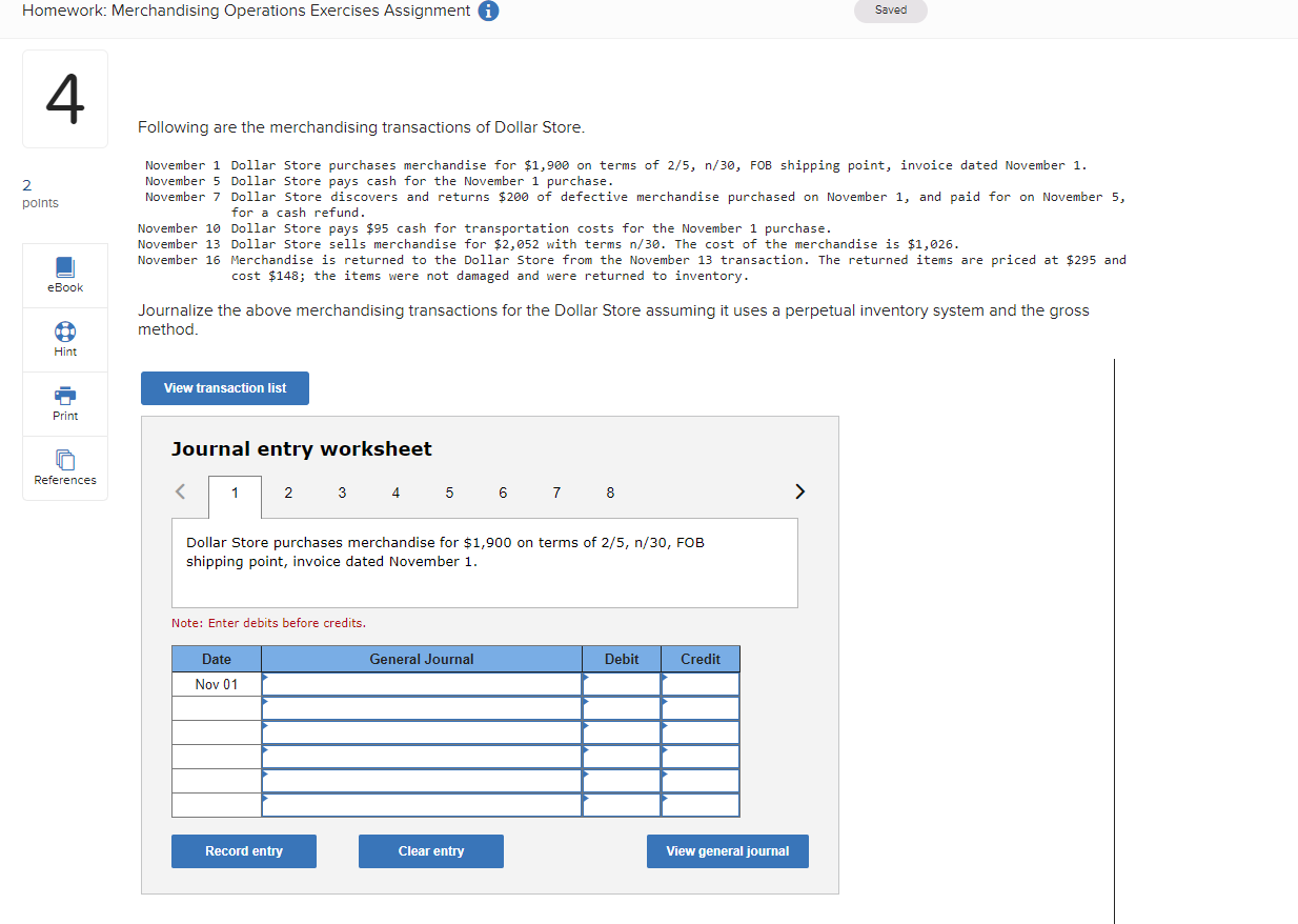 Solved Homework: Merchandising Operations Exercises | Chegg.com