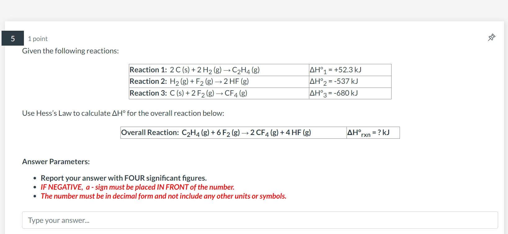 Solved Given the following reactions: Use Hess's Law to | Chegg.com