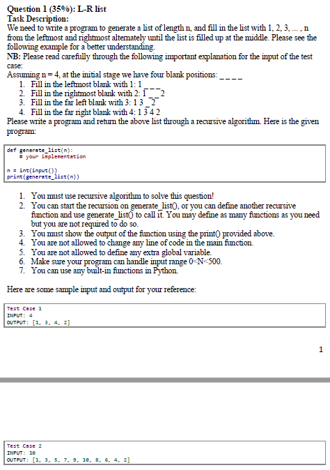 Solved Question 1 (35%): L-R list Task Description: We need | Chegg.com