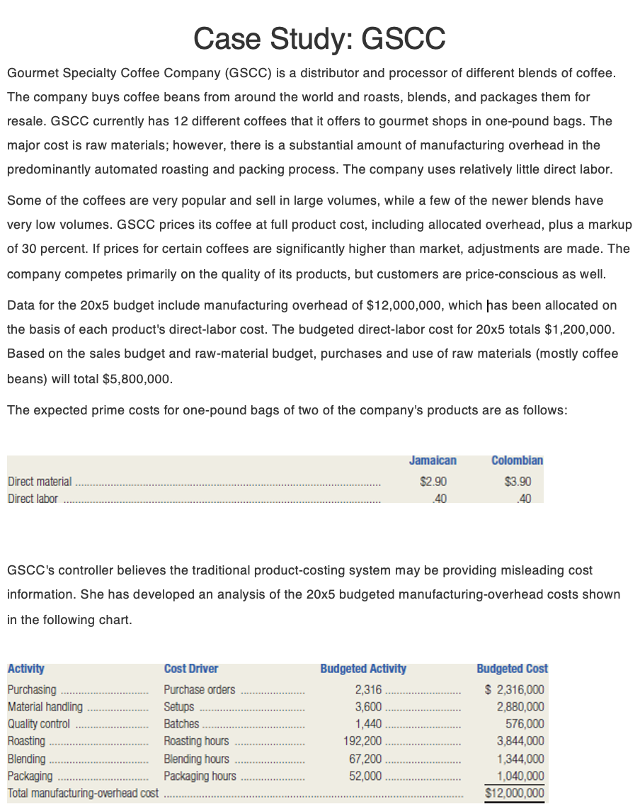 Solved Case Study: GSCC Gourmet Specialty Coffee Company | Chegg.com