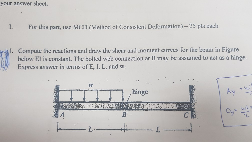 Solved your answer sheet. I. For this part, use MCD (Method | Chegg.com