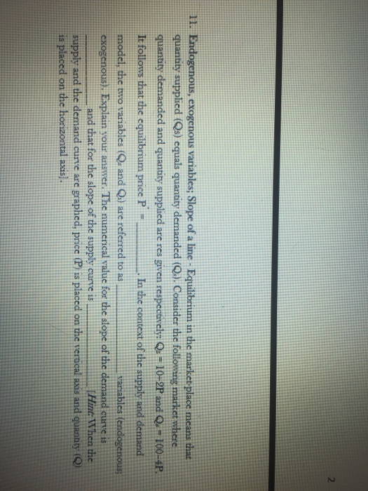 Solved Endogenous, exogenous variables, Slope of a line - | Chegg.com