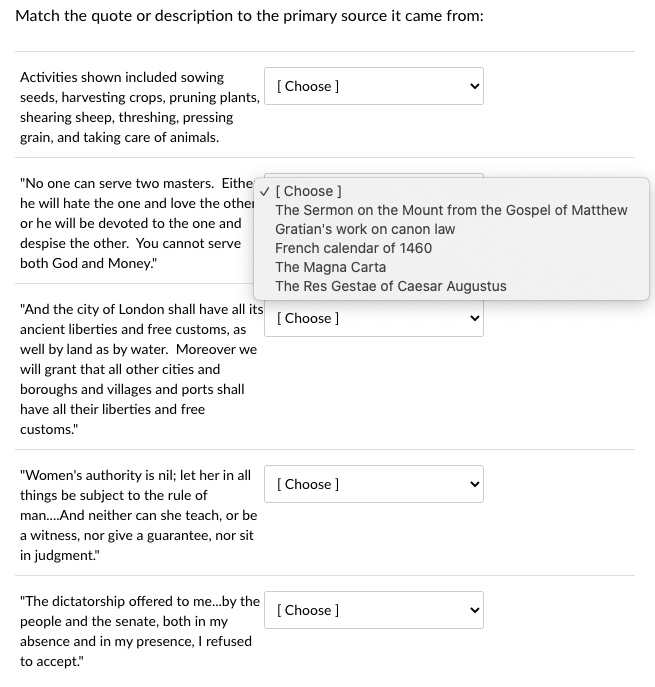 Solved Match the quote or description to the primary source | Chegg.com