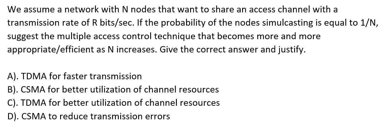 Solved We assume a network with N nodes that want to share | Chegg.com