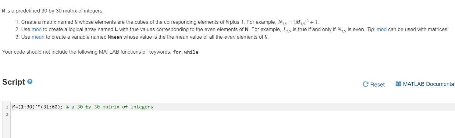 Solved Mis a predefined 30-by-30 matrix of integers. 1. | Chegg.com