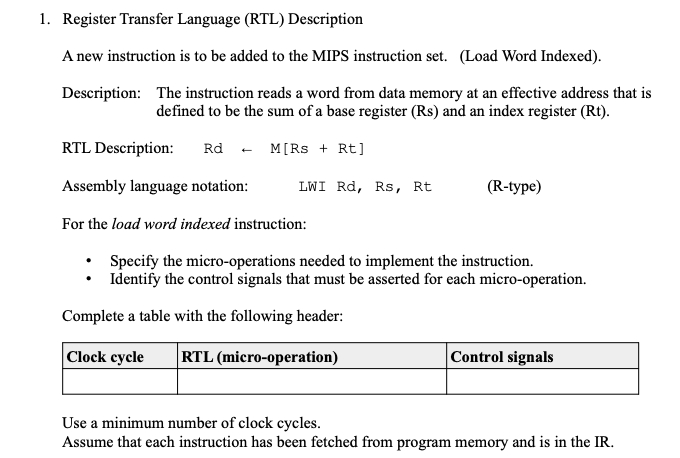 1. Register Transfer Language (RTL) Description A new | Chegg.com