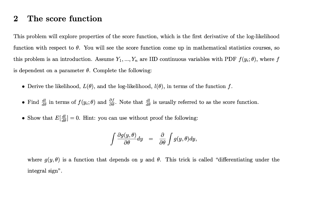 Solved 2 The score function This problem will explore | Chegg.com
