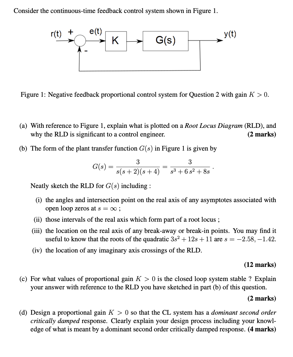 Solved Consider the continuous-time feedback control system | Chegg.com