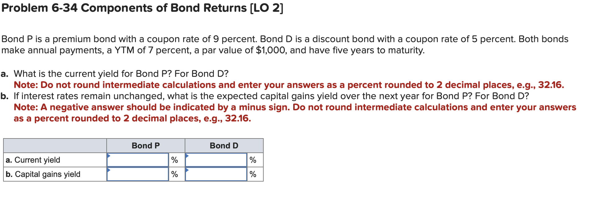Solved Problem 6-34 ﻿Components of Bond Returns [LO 2]Bond P | Chegg.com