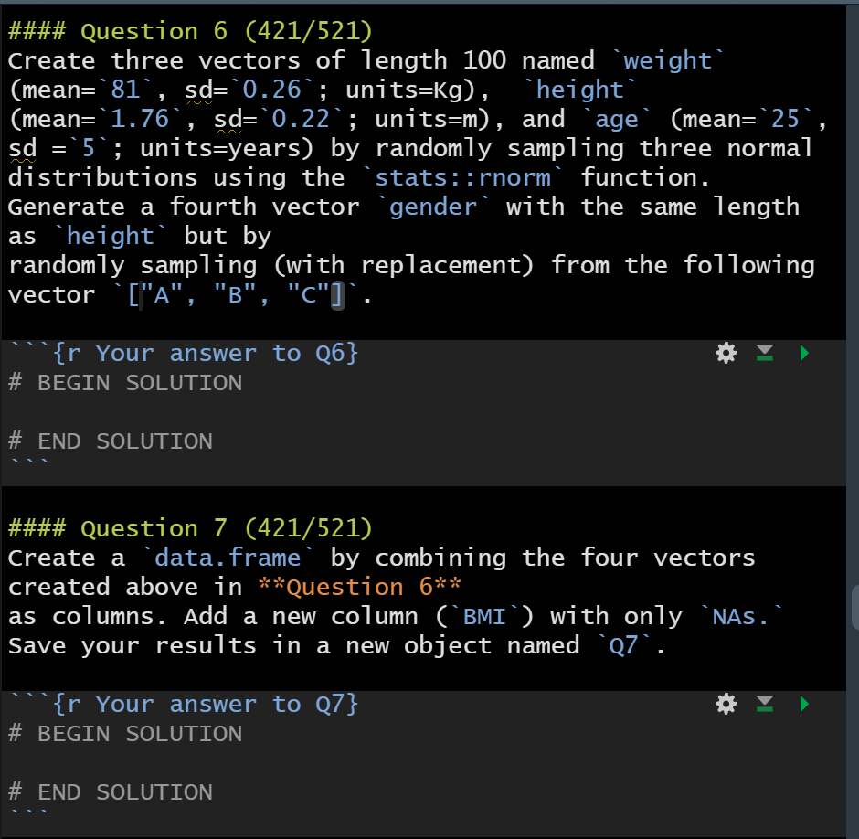 Solved #### Question 6 (421/521) Create three vectors of | Chegg.com