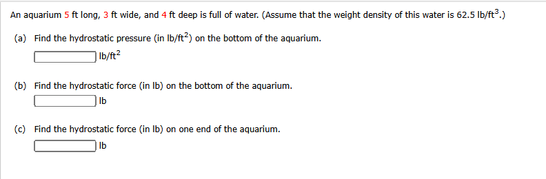 Solved 62.5lbft3.lbft2 lbft2(b) ﻿Find the hydrostatic force | Chegg.com