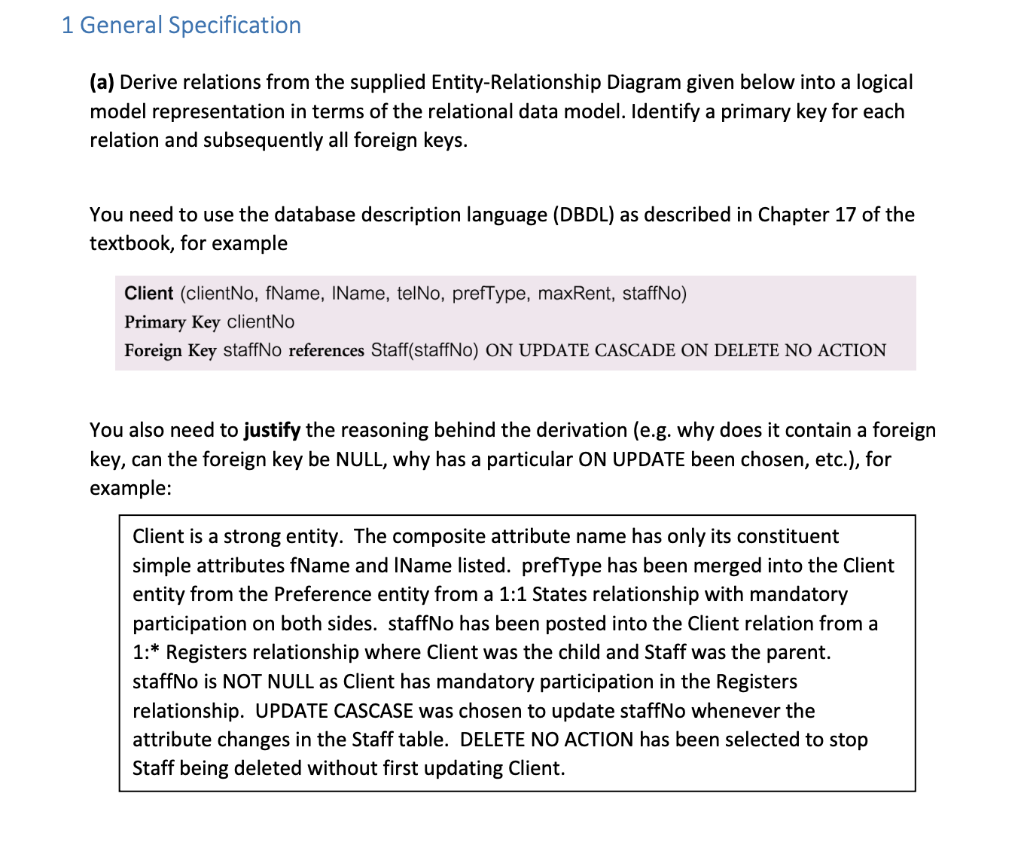 Solved General Specification (a) Derive relations from the | Chegg.com