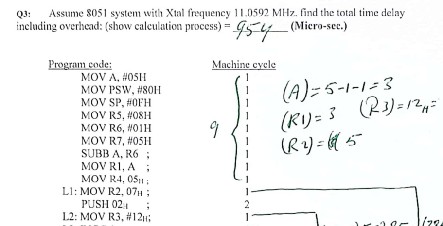 Q3: Assume 8051 system with Xtal frequency | Chegg.com