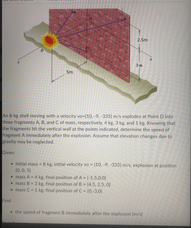 Solved An 8−kg shell moving with a velocity vo | Chegg.com