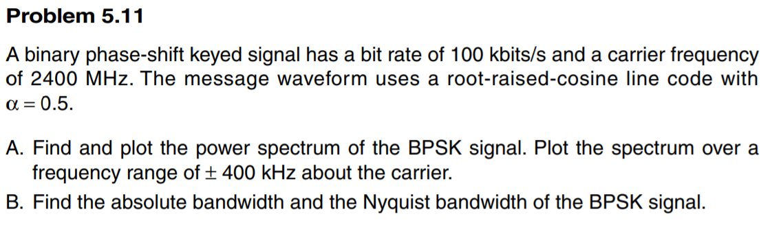 Solved Problem 5.11 A binary phase-shift keyed signal has a | Chegg.com