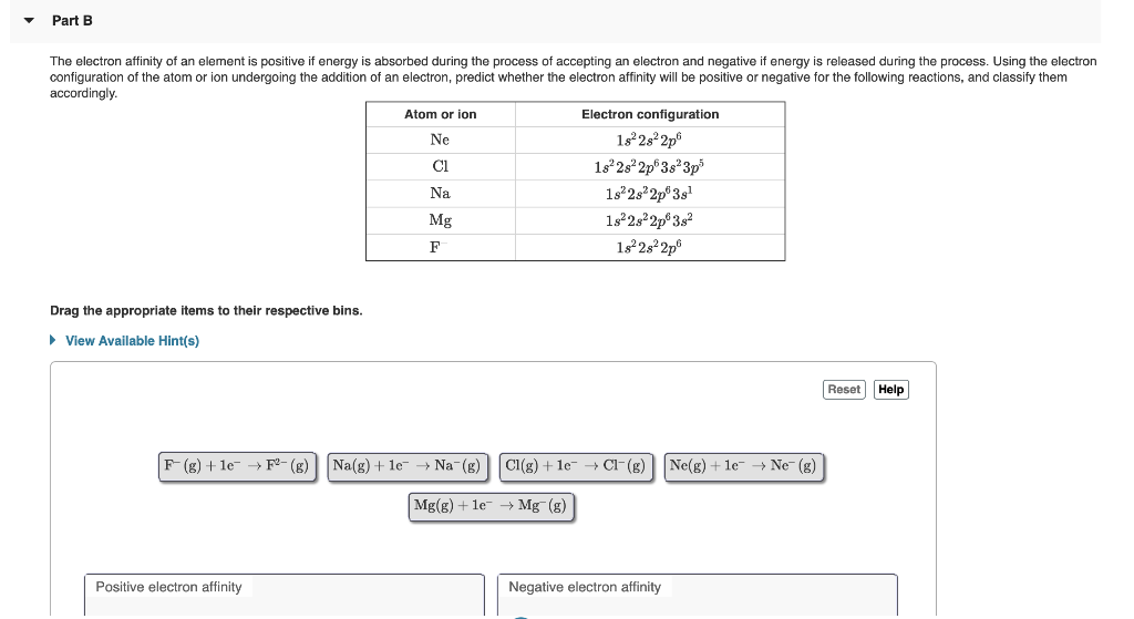 Solved Part B The electron affinity of an element is | Chegg.com