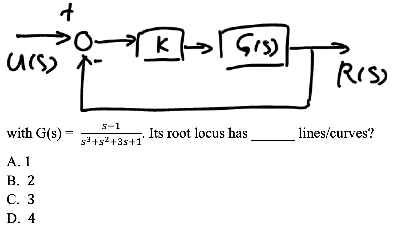 Solved with G(s)=s3+s2+3s+1s−1. Its root locus has | Chegg.com