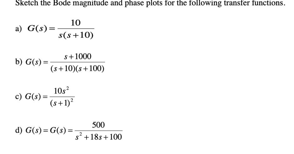 Solved Sketch the Bode magnitude and phase plots for the | Chegg.com