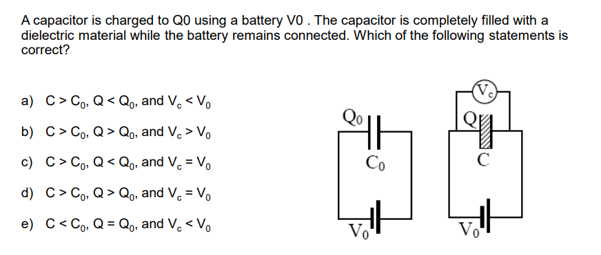 Solved A capacitor is charged to Q0 using a battery V0. The | Chegg.com