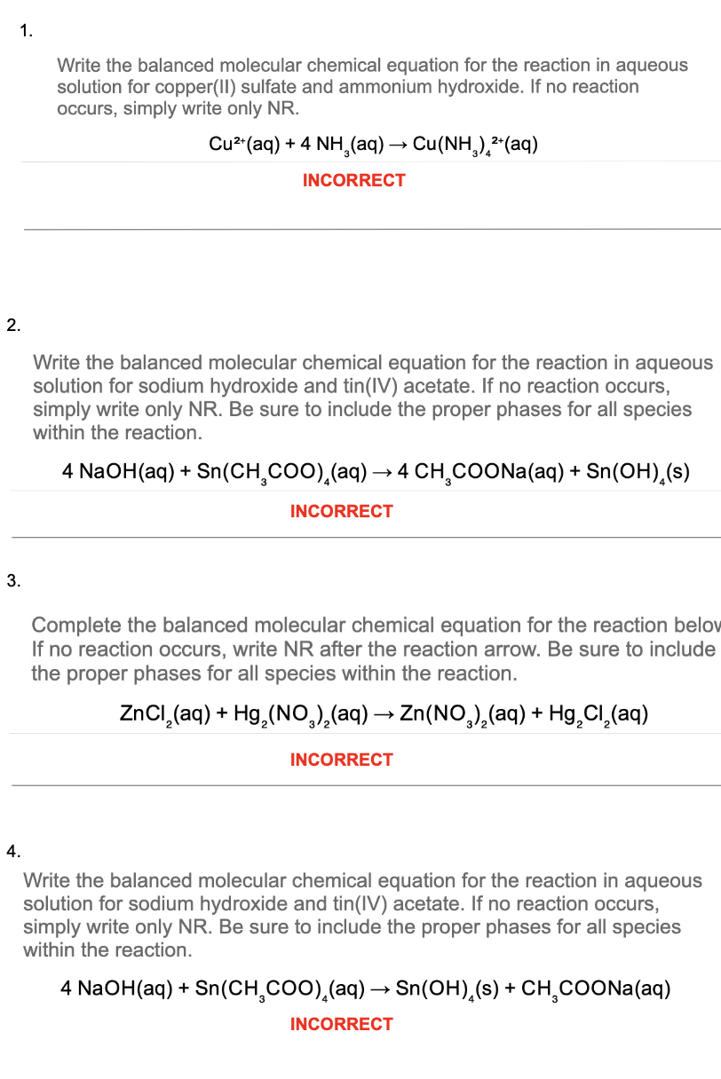 Solved Write the balanced molecular chemical equation for | Chegg.com