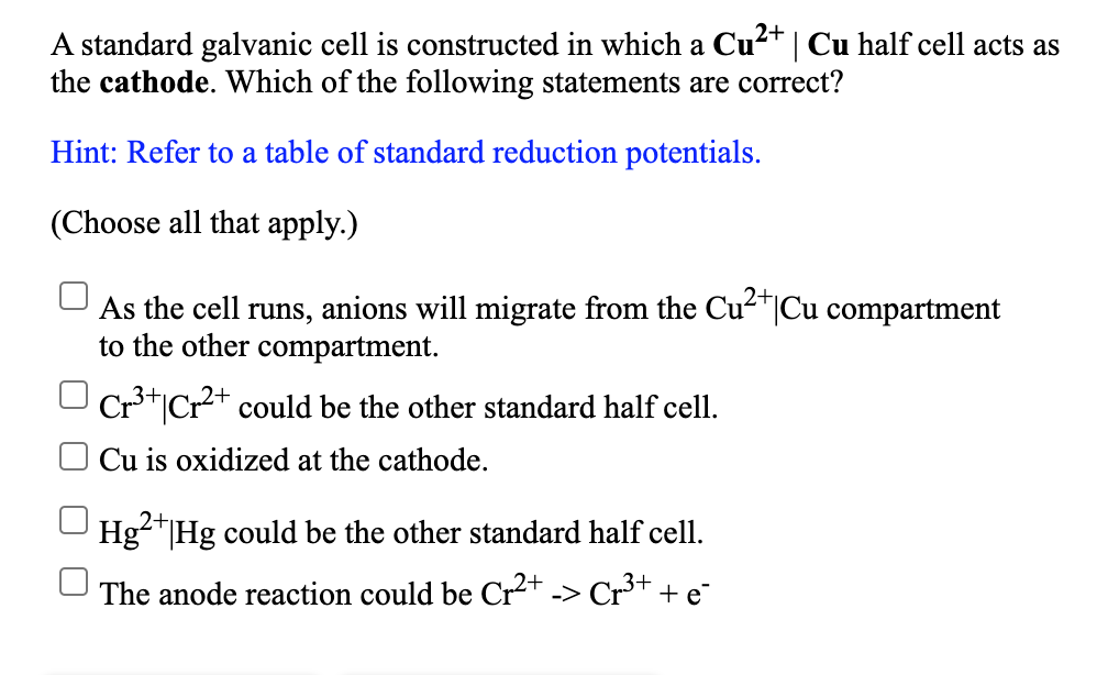 Solved A standard galvanic cell is constructed with 12]I and | Chegg.com