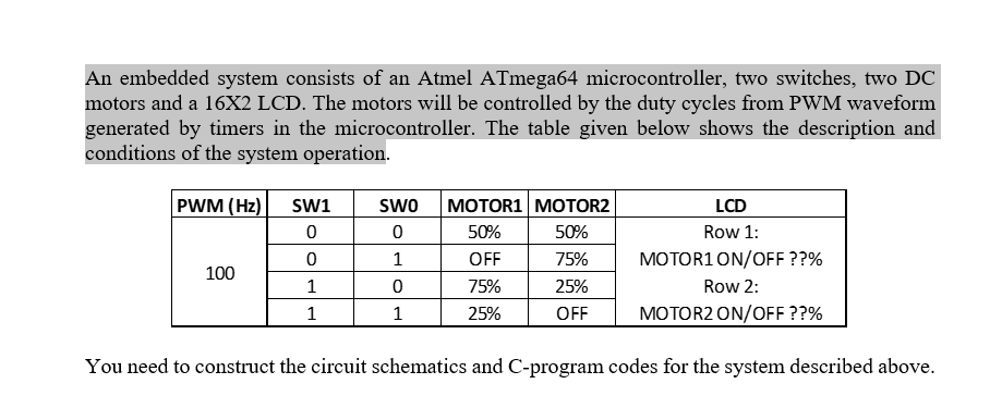 An embedded system consists of an Atmel ATmega64 | Chegg.com