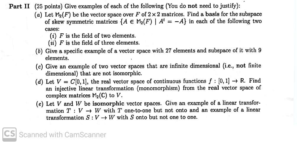 Solved Part II (25 points) Give examples of each of the | Chegg.com