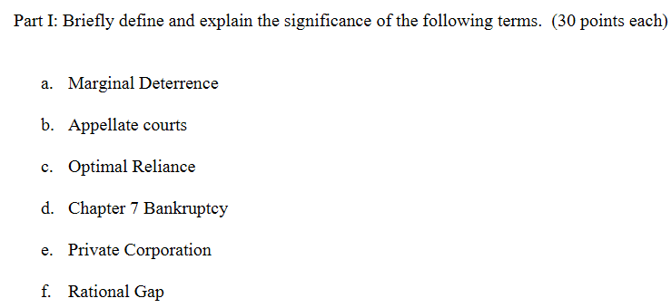 Solved Part I: Briefly define and explain the significance | Chegg.com