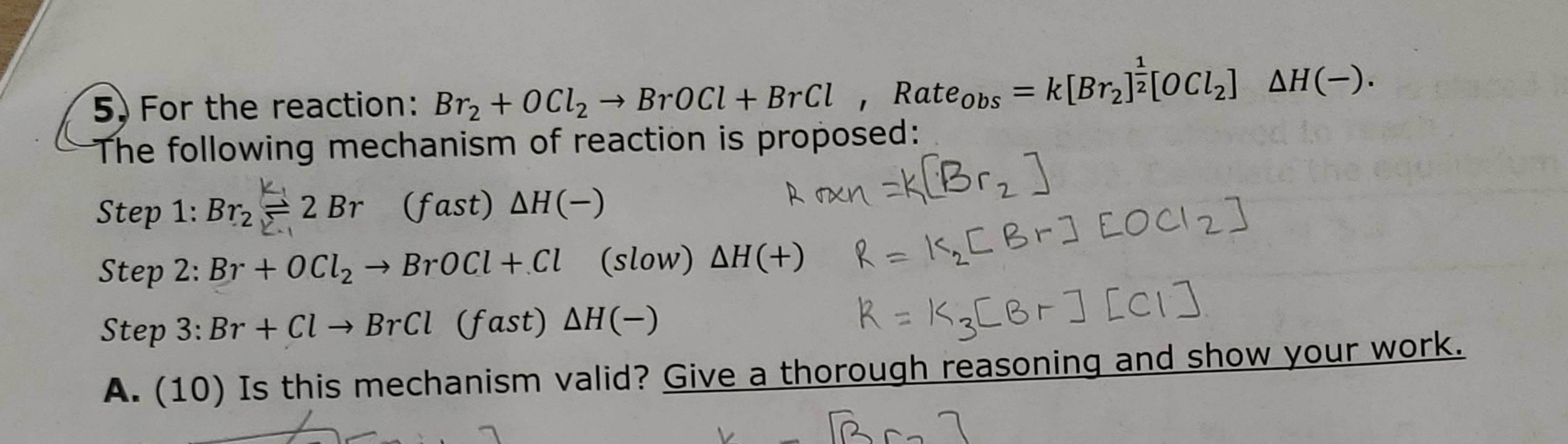 Solved For the reaction: Br2+OCl2→BrOCl+BrCl, | Chegg.com