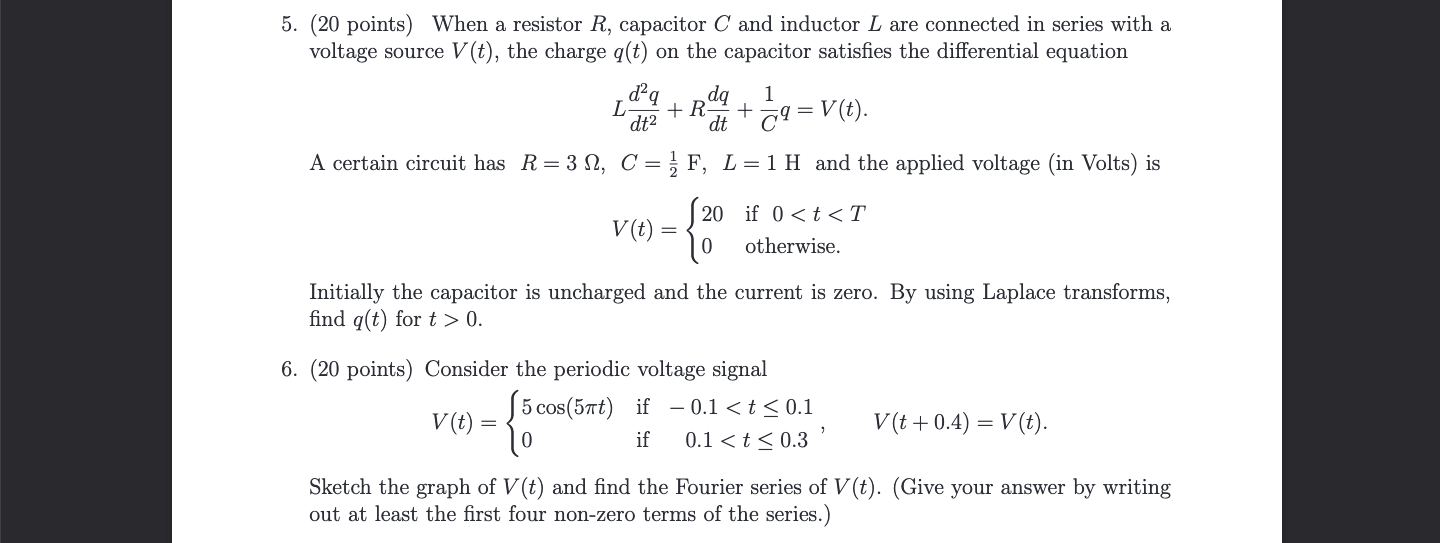 Solved 5. (20 points) When a resistor R, capacitor C and | Chegg.com