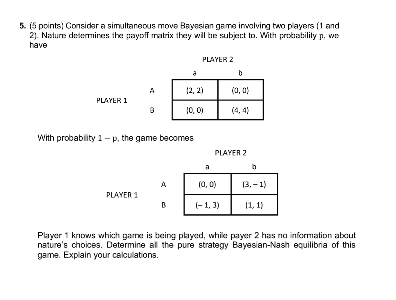 Solved 5. (5 points) Consider a simultaneous move Bayesian | Chegg.com