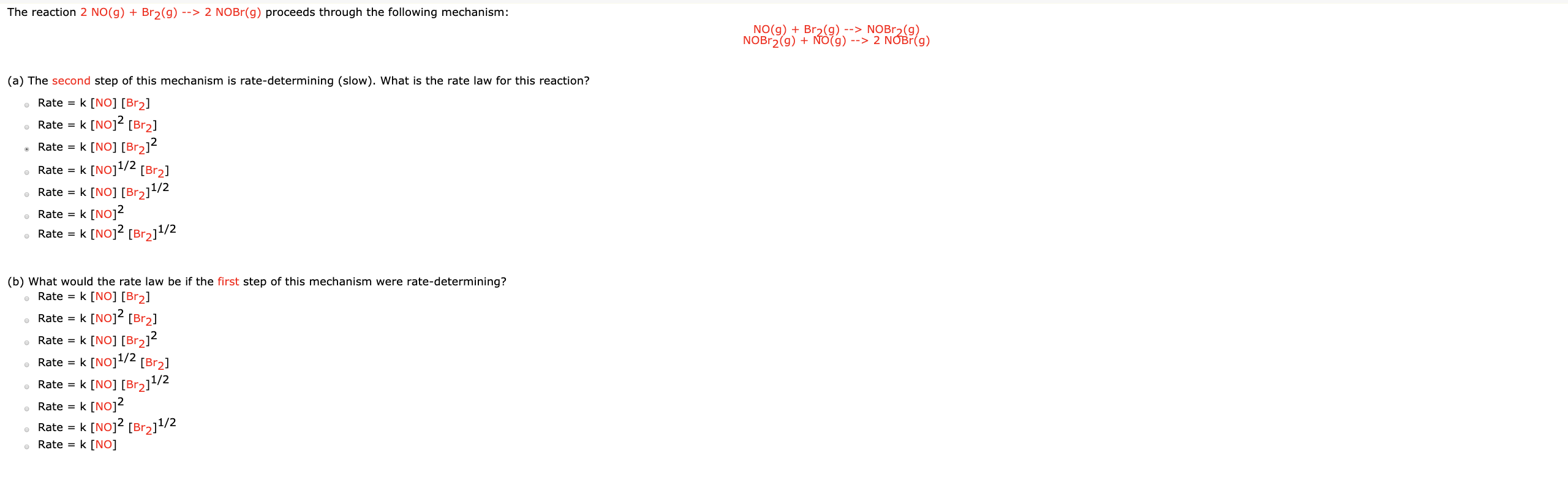 Solved The reaction 2 NO(g) + Br2(g) --> 2 NOBr(g) proceeds | Chegg.com