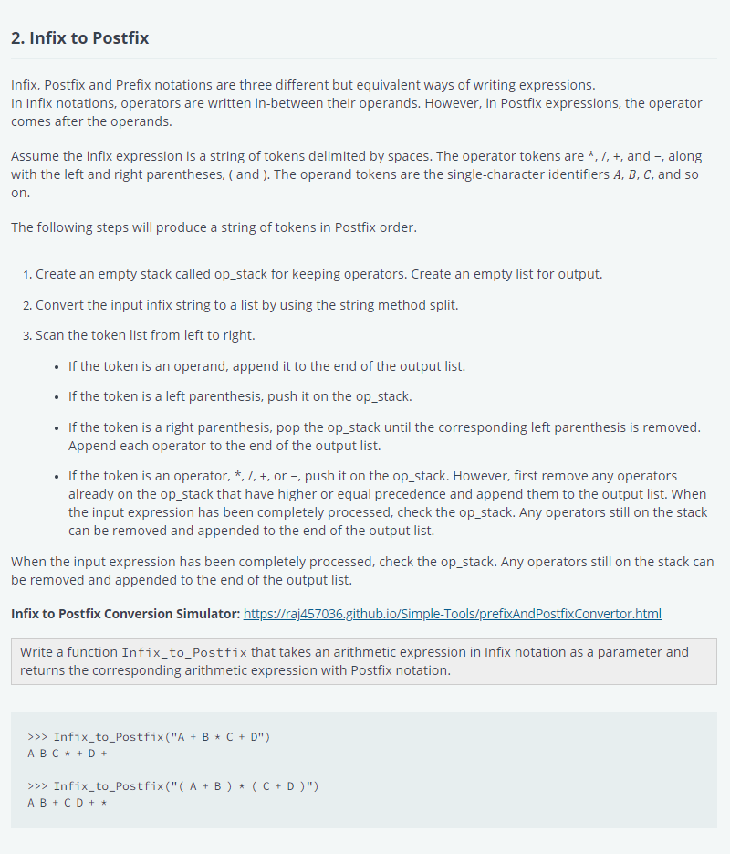 Solved 2. Infix to Postfix Infix, Postfix and Prefix | Chegg.com