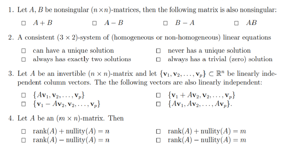 Solved 1. Let A, B be nonsingular (n xn)-matrices, then the | Chegg.com