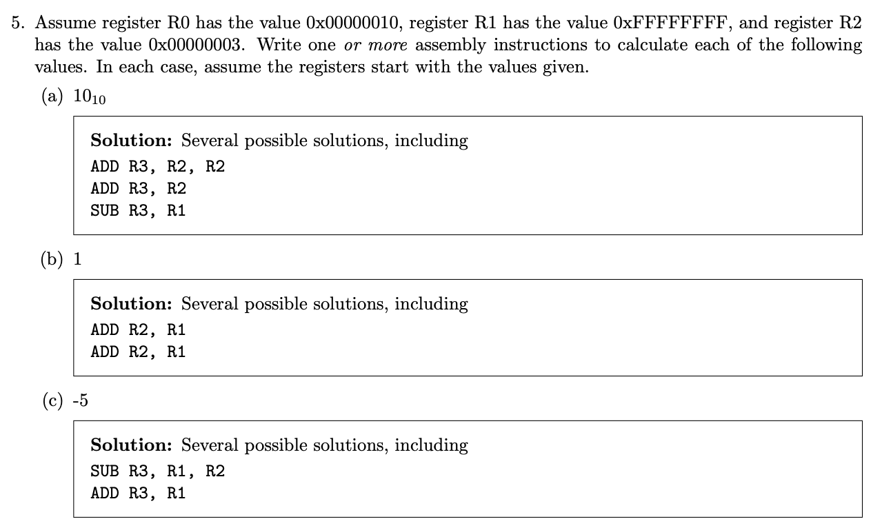 Solved 5. Assume register R0 has the value 0×00000010, | Chegg.com