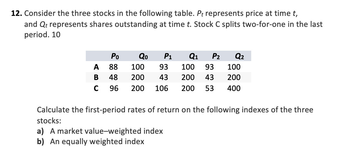 Solved 2. Consider the three stocks in the following table. | Chegg.com