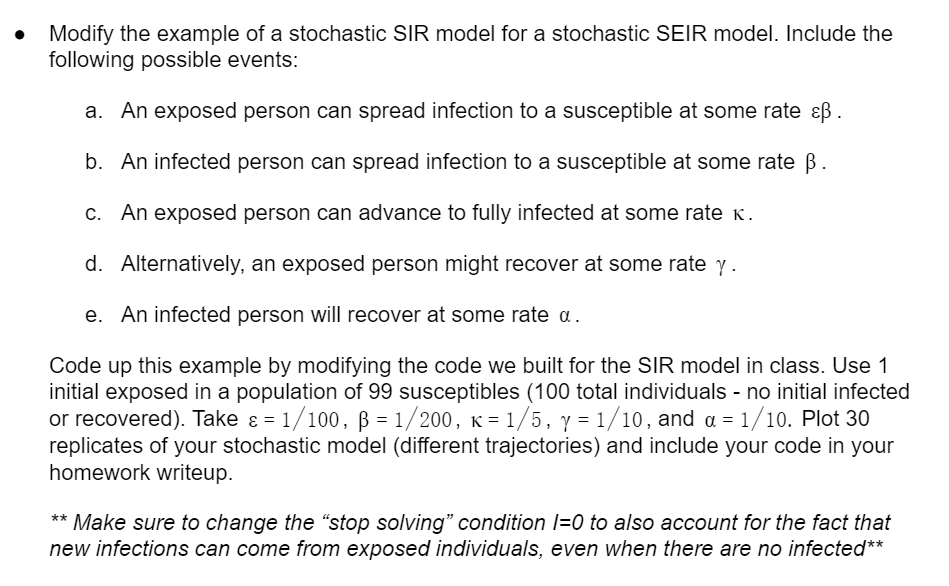 Modify the example of a stochastic SIR model for a | Chegg.com