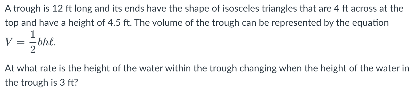 Solved A trough is 12ft long and its ends have the shape of | Chegg.com