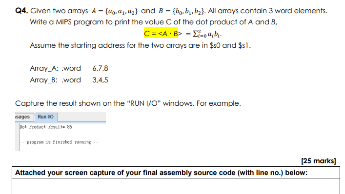 Solved Q4 Given Two Arrays A 20 21 Az And B Bo 
