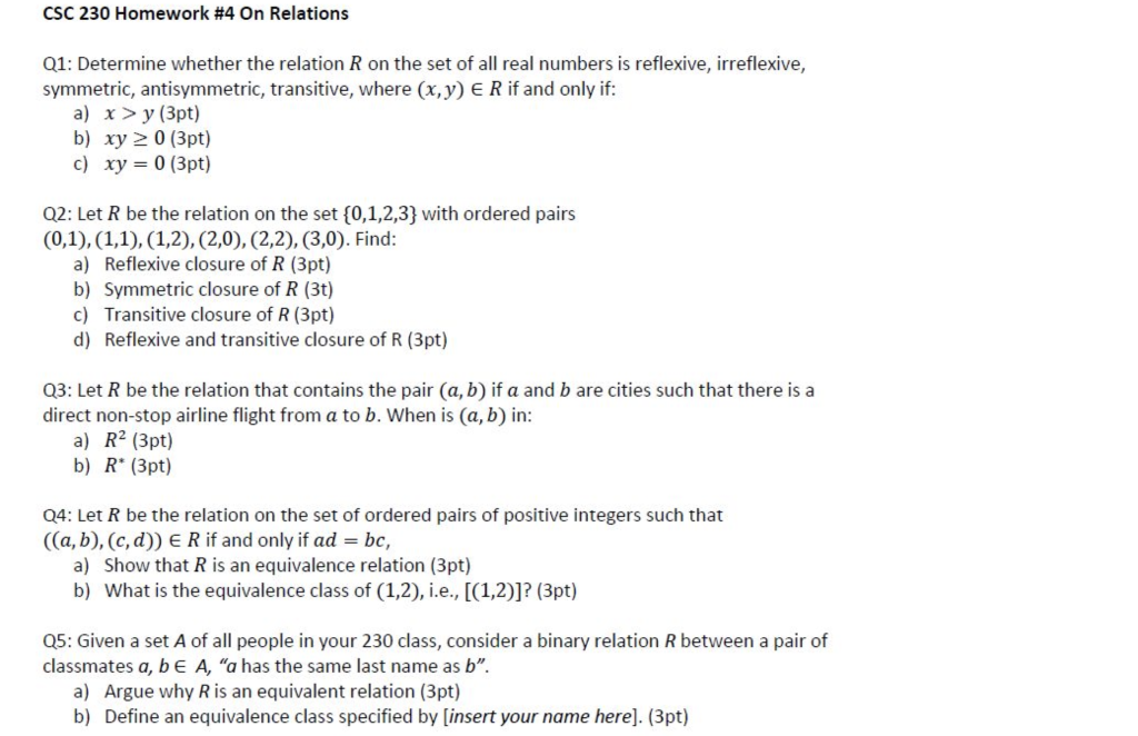 Solved CSC 230 Homework #4 On Relations Q1: Determine | Chegg.com