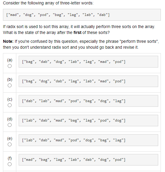 Solved Consider the following array of three-letter words: | Chegg.com