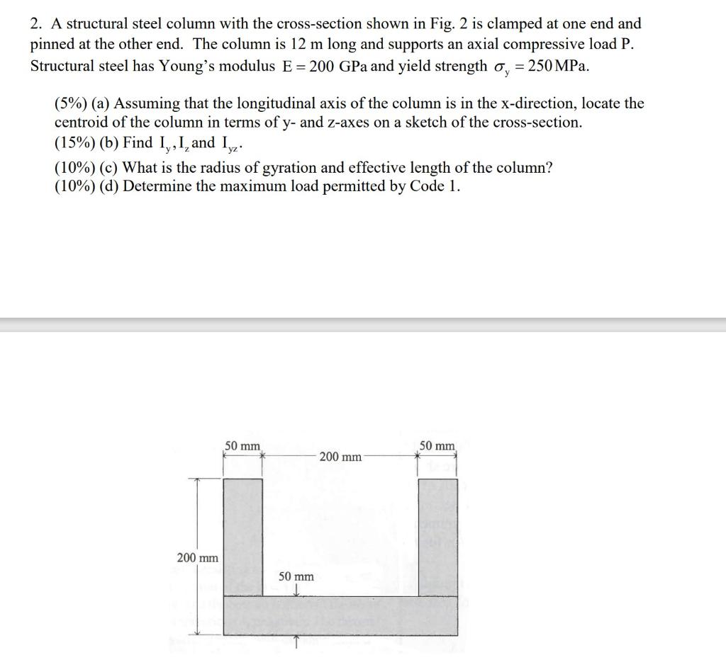 2. A structural steel column with the cross-section | Chegg.com