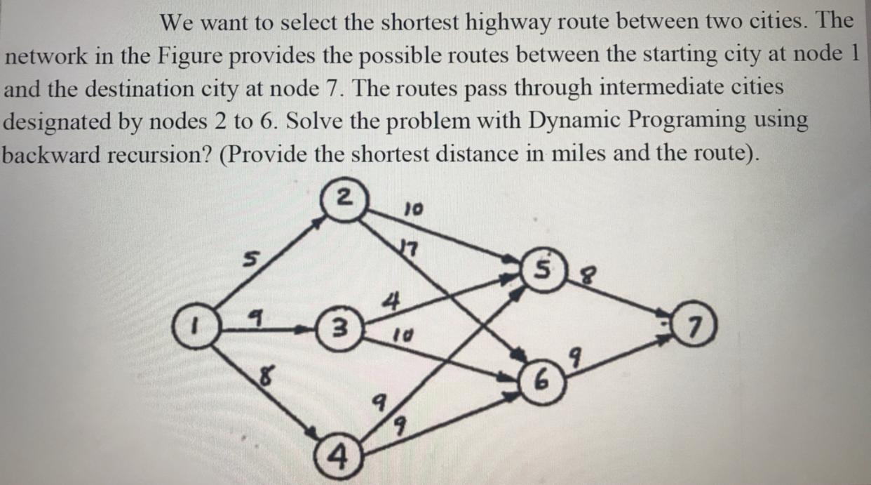 Solved We want to select the shortest highway route between | Chegg.com